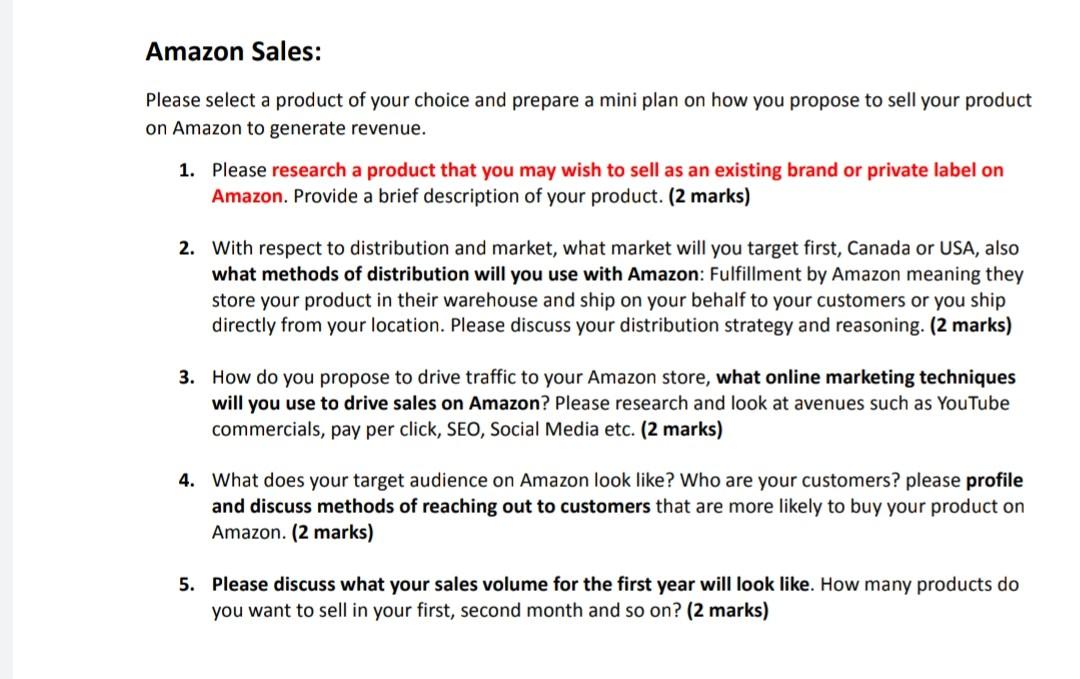 Solved Amazon Sales: Please select a product of your choice | Chegg.com