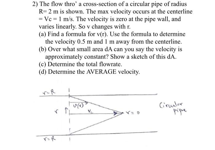 Solved 2) The flow thro' a cross-section of a circular pipe | Chegg.com