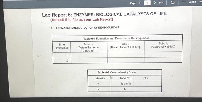 Solved >L FORMATION AND DETECTION OF BENZOQUINONE Time | Chegg.com