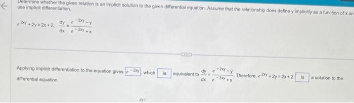Solved Determine whether the given relation is an implicit | Chegg.com