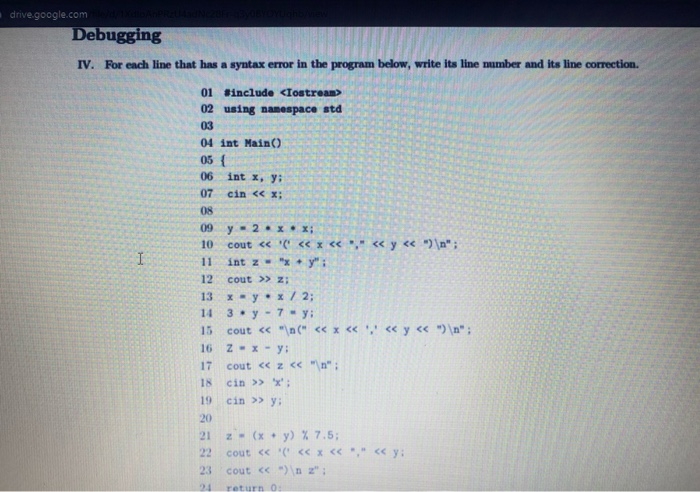 Solved drive.google.com Debugging IV. For each line that has | Chegg.com