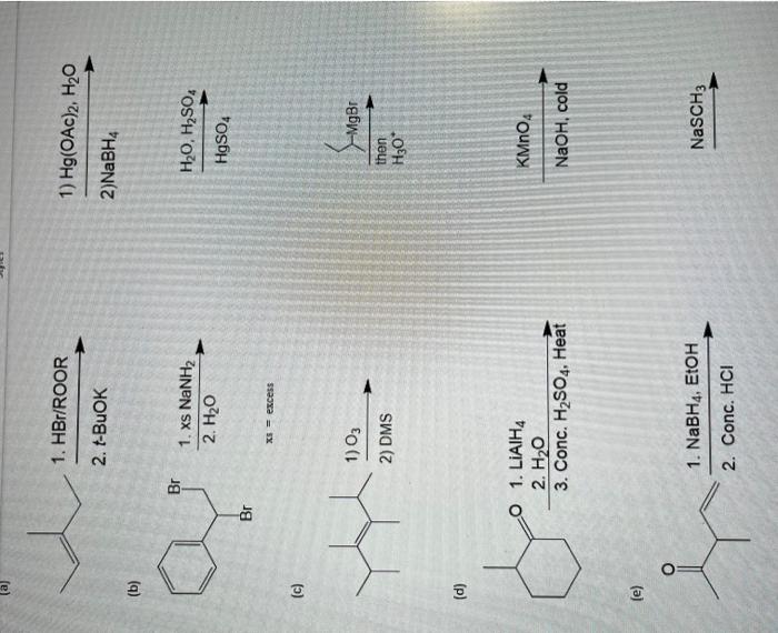 Solved 1) Hg(OAc)2,H2O (b) 2) NaBH4 HgSO4H2O,H2SO4 (c) xs = | Chegg.com