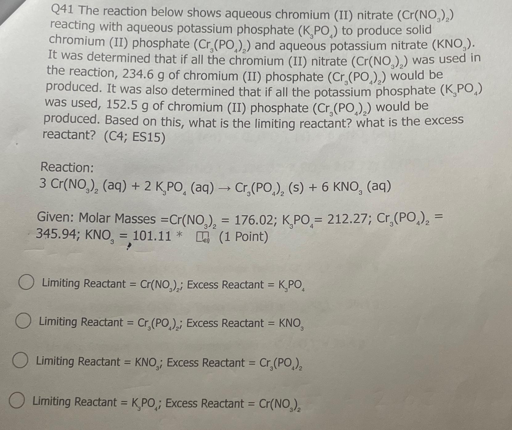 Solved The reaction below shows aqueous chromium (II) | Chegg.com
