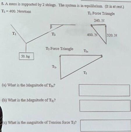 Solved 5. A mass is supported by 2 strings. The system is in | Chegg.com
