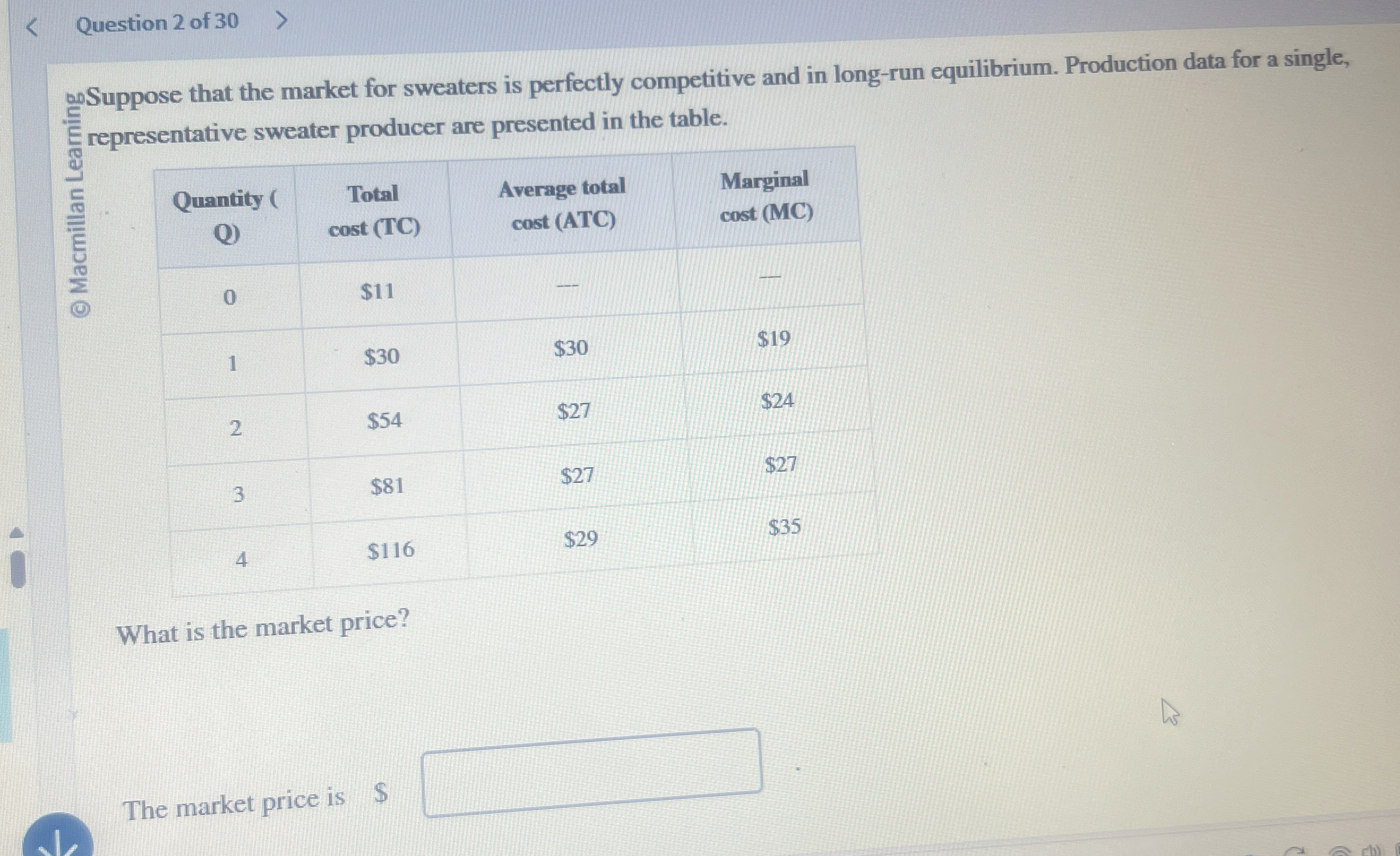 Solved Question 2 ﻿of 30What is the market price?The market | Chegg.com