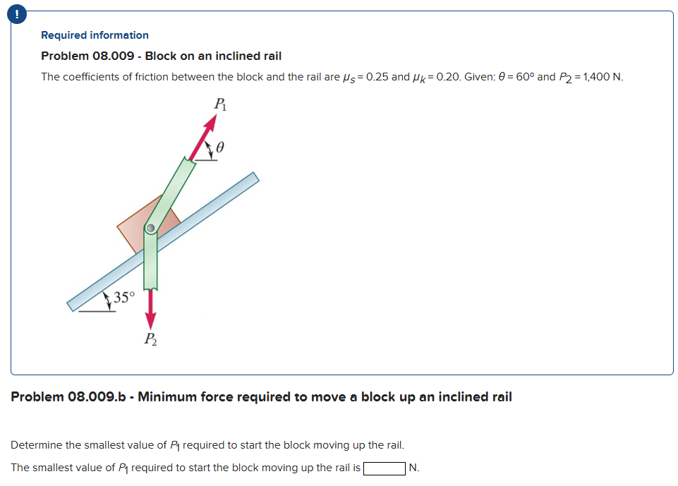 Solved Problem 08.009.b - ﻿Minimum force required to move a | Chegg.com
