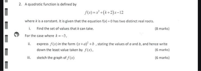 Solved 2. A quadratic function is defined by | Chegg.com