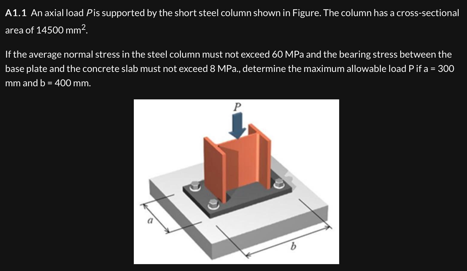 Solved A1.1 An axial load P is supported by the short steel | Chegg.com