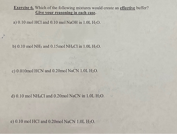 Solved Exercise 6. Which of the following mixtures would | Chegg.com