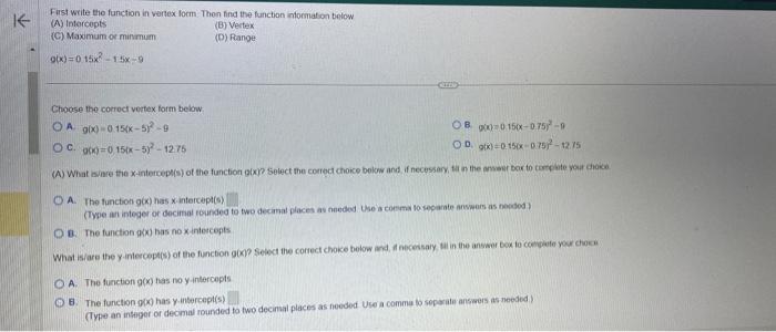 Solved Fisst weite the function in vartex locm. Then find | Chegg.com