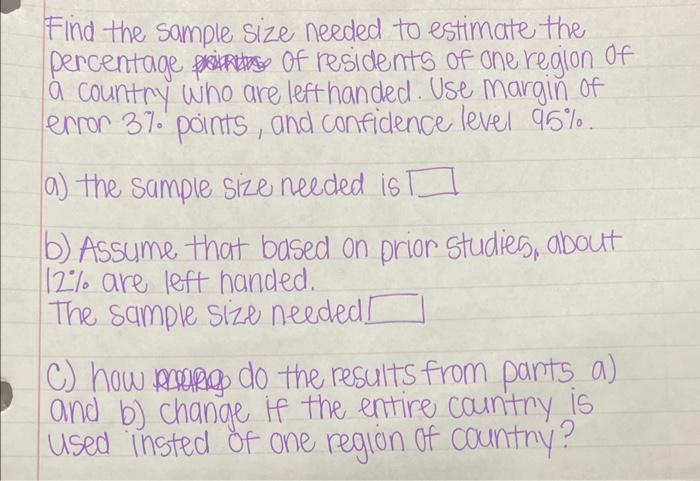 Solved Find the sample size needed to estimate the | Chegg.com
