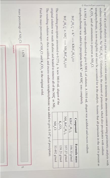 Solved As part of a soil analysis on a plot of land, a | Chegg.com