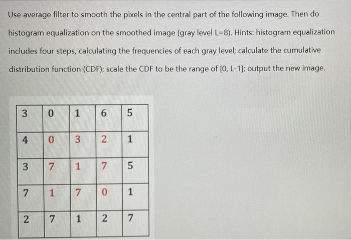 Solved Use average filter to smooth the pixels in the | Chegg.com