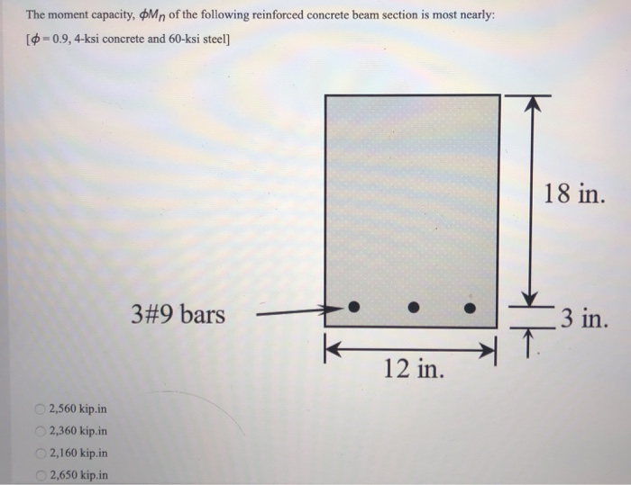 Solved The moment capacity, Mn of the following reinforced | Chegg.com