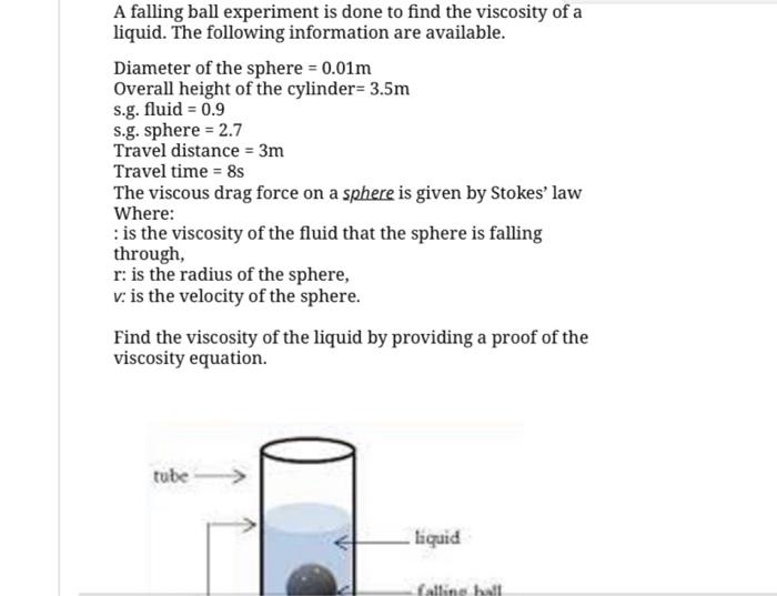 Solved A falling ball experiment is done to find the | Chegg.com