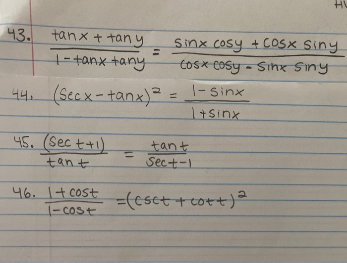 Solved 43 tanx + tany sinx cosy + cosx siny 1-tanx tany Cosx | Chegg.com