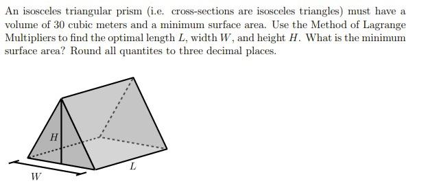 Solved An isosceles triangular prism (i.e. cross-sections | Chegg.com