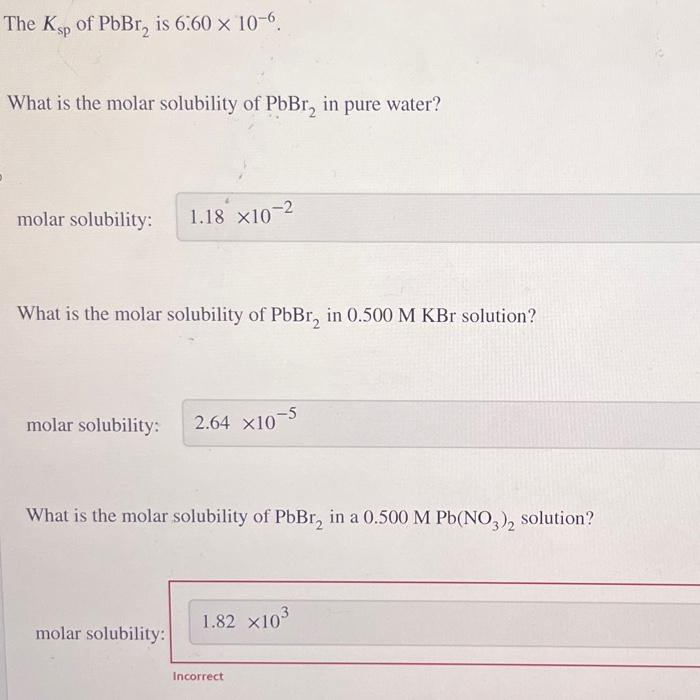Solved The Ksp of PbBr2 is 6.60×10−6 What is the molar | Chegg.com