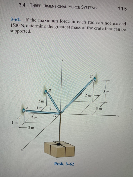 Solved 3.4 THREE-DIMENSIONAL FORCE SYSTEMS 115 3-62. If the | Chegg.com