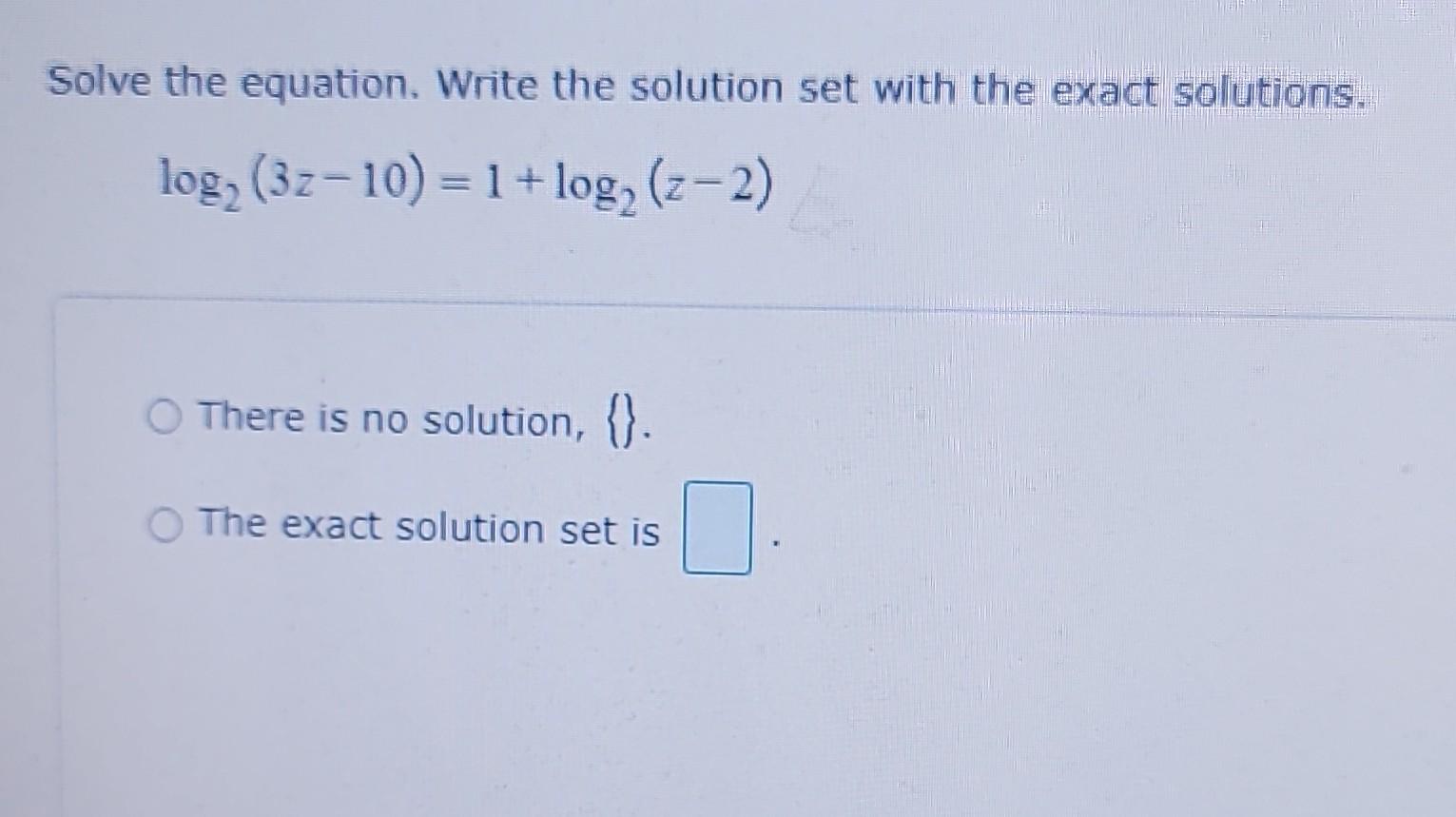 Solved Solve the equation. Write the solution set with the | Chegg.com