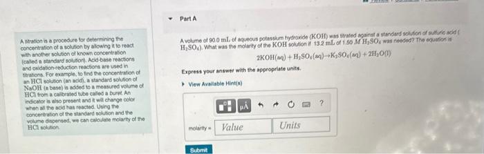 Solved - Part ARedox titrations are used to determine the | Chegg.com