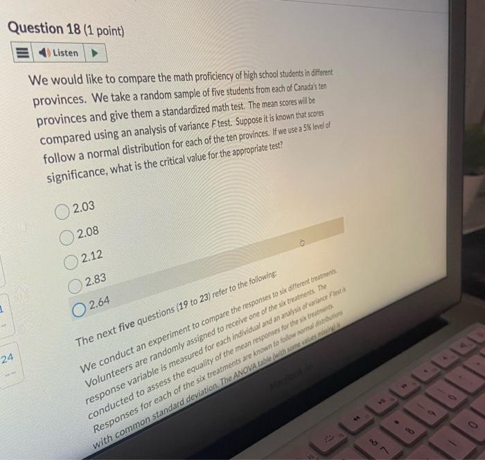 Solved Question 18 (1 point) Listen We would like to compare | Chegg.com