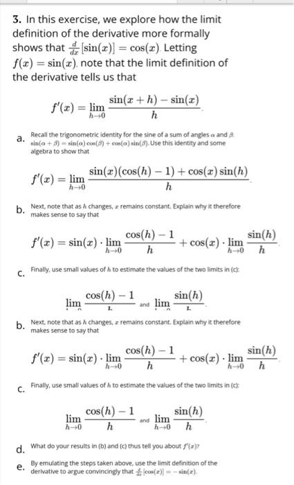Solved 3. In this exercise, we explore how the limit | Chegg.com