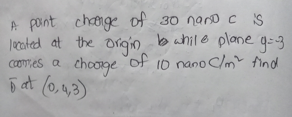 A point chorge of 30 ﻿nano c ﻿is leated at the origin | Chegg.com