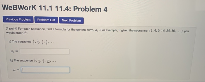 Solved WebWork 11.1 11.4: Problem 3 Previous Problem Problem | Chegg.com