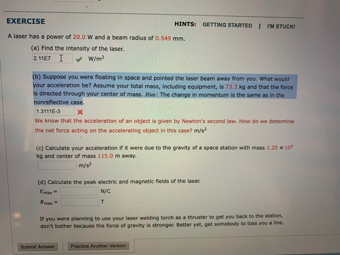 Solved EXERCISE HINTS: GETTING STARTED I'M STUCKI A laser | Chegg.com