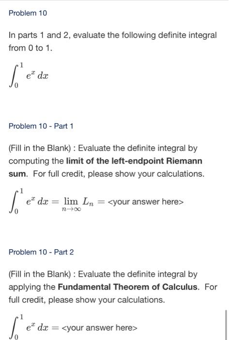 Solved In parts 1 and 2, evaluate the following definite | Chegg.com