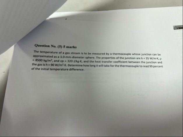 Solved Question No. (5) 5 ﻿marksThe temperature of a gas | Chegg.com