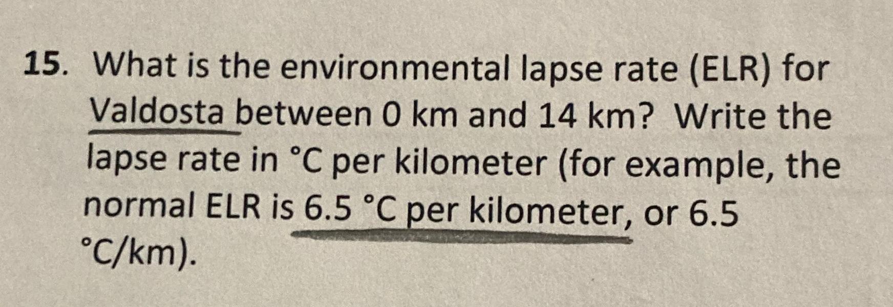 Solved What is the environmental lapse rate (ELR) ﻿for | Chegg.com