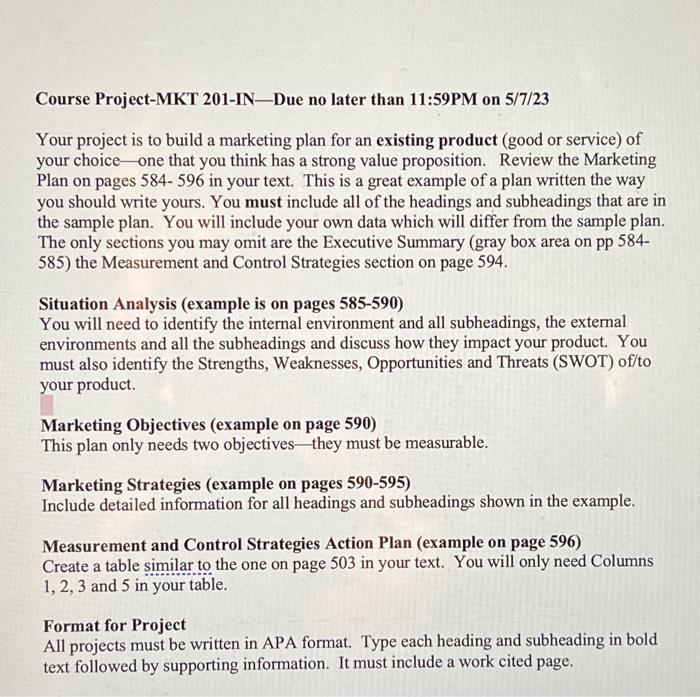Solved Course Project-MKT 201-IN-Due no later than 11:59PM | Chegg.com