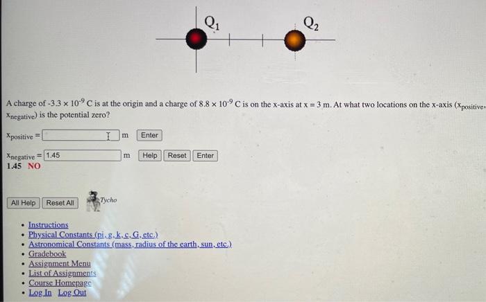 Solved A charge of −3.3×10−9C is at the origin and a charge | Chegg.com