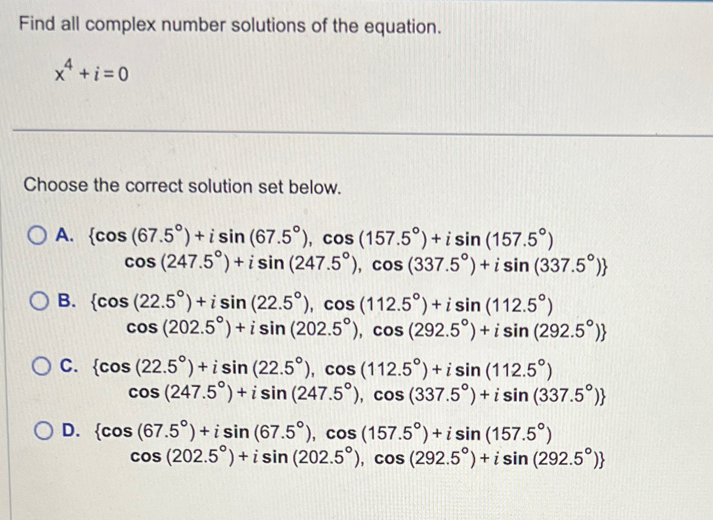 Solved Find all complex number solutions of the | Chegg.com