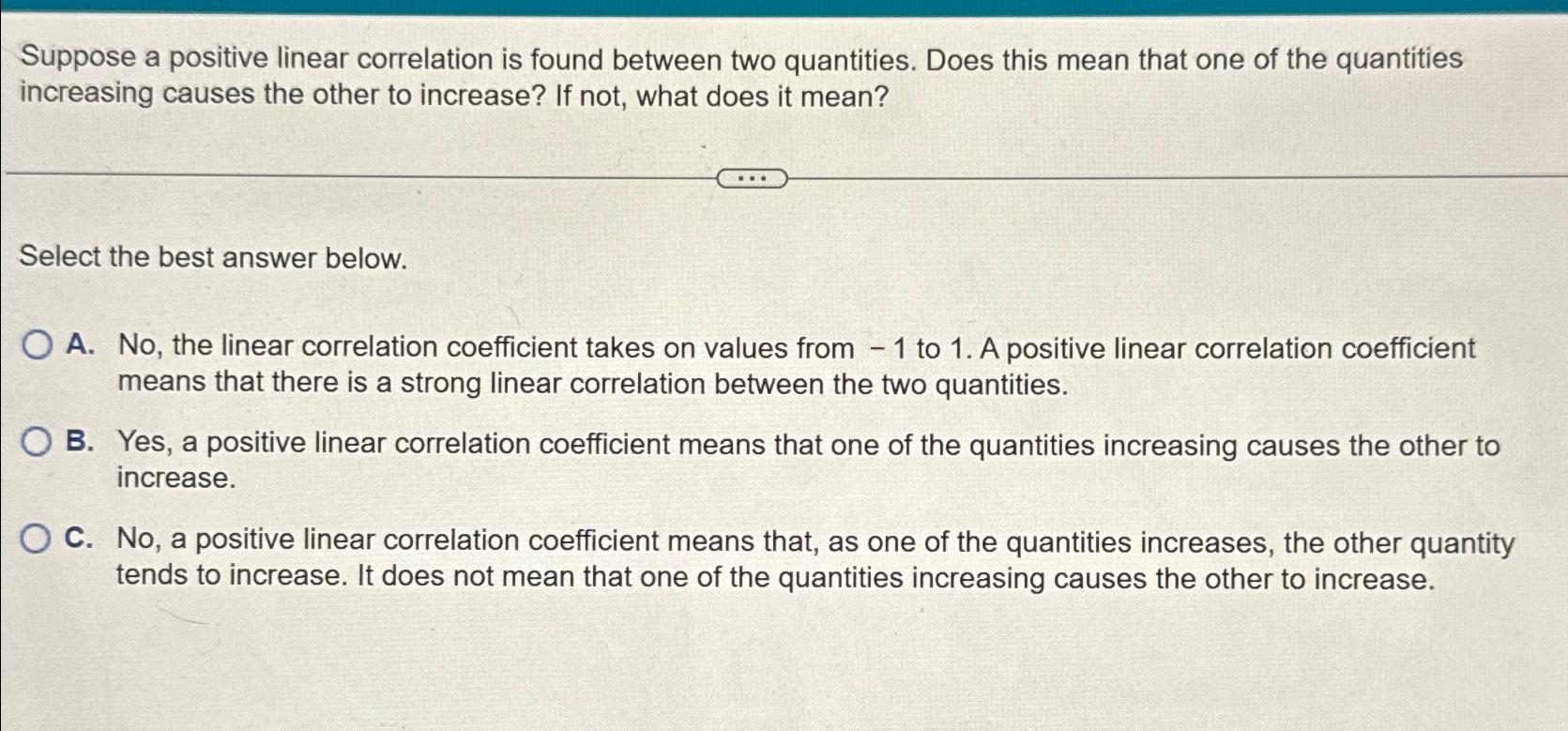 Solved Suppose a positive linear correlation is found | Chegg.com