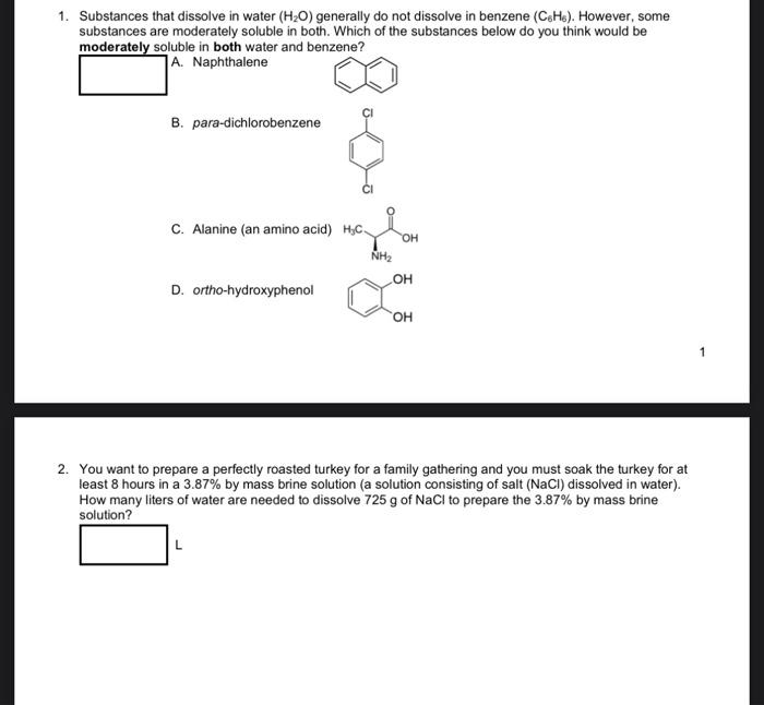 Solved 1. Substances that dissolve in water (H2O) generally | Chegg.com