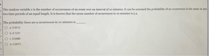 Solved The random variable x is the number of occurrences of | Chegg.com