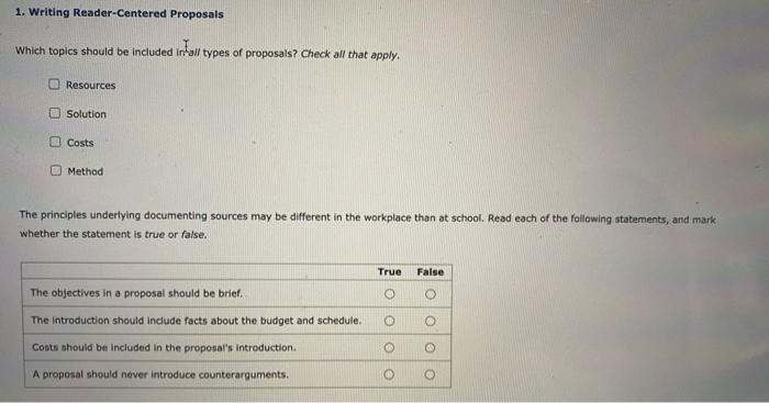 1. Writing Reader-Centered Proposals Which topics | Chegg.com