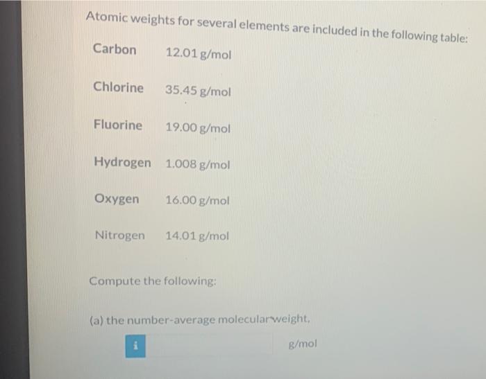 Solved the following table lists molecular weight data for a | Chegg.com