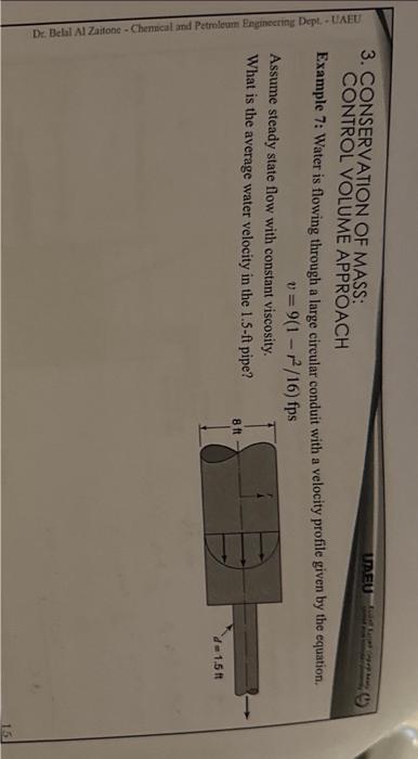 Solved CONTROL VOLUME APPROACH Example 7: Water is flowing | Chegg.com