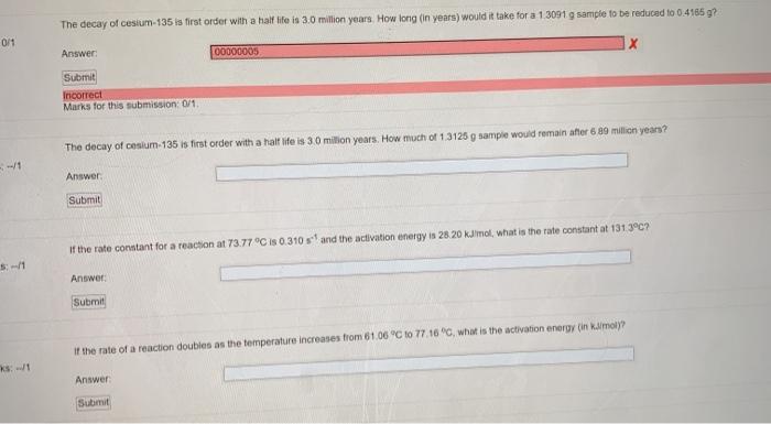 Solved The decay of cesium-135 first order with his 30 | Chegg.com