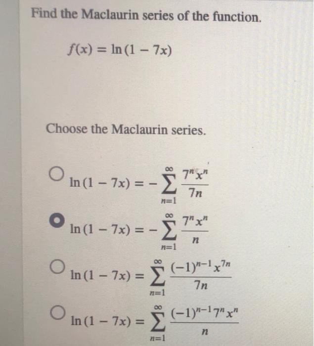 Solved Find the Maclaurin series of the function. f(x) = ln | Chegg.com