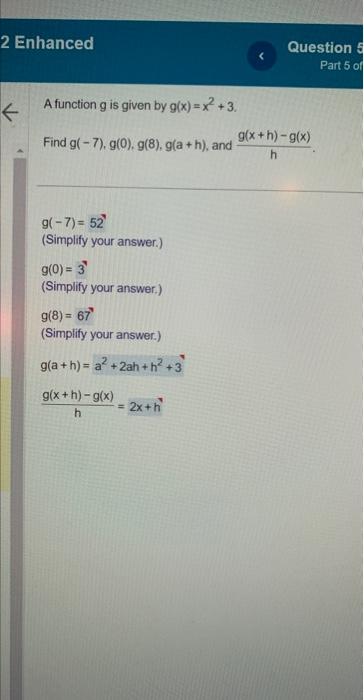 Solved A function g is given by g(x)=x2+3. Find | Chegg.com