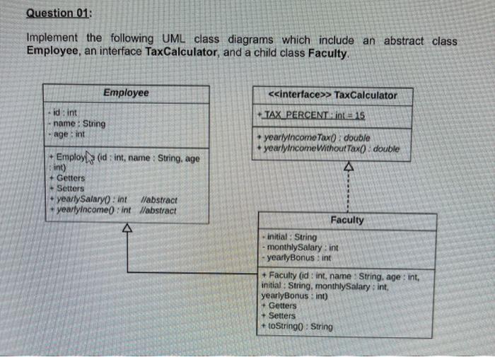 Solved Question 01: Implement the following UML class | Chegg.com