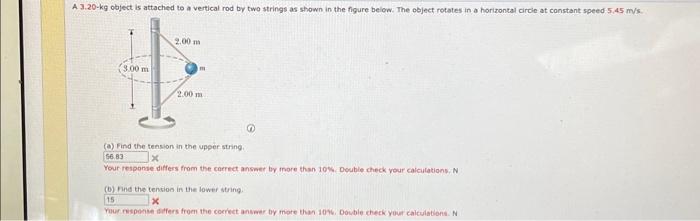 A 3.20−kg object is attached to a vertical rod by two | Chegg.com