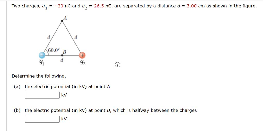 Solved Two charges, q1=-20nC ﻿and q2=26.5nC, ﻿are separated | Chegg.com