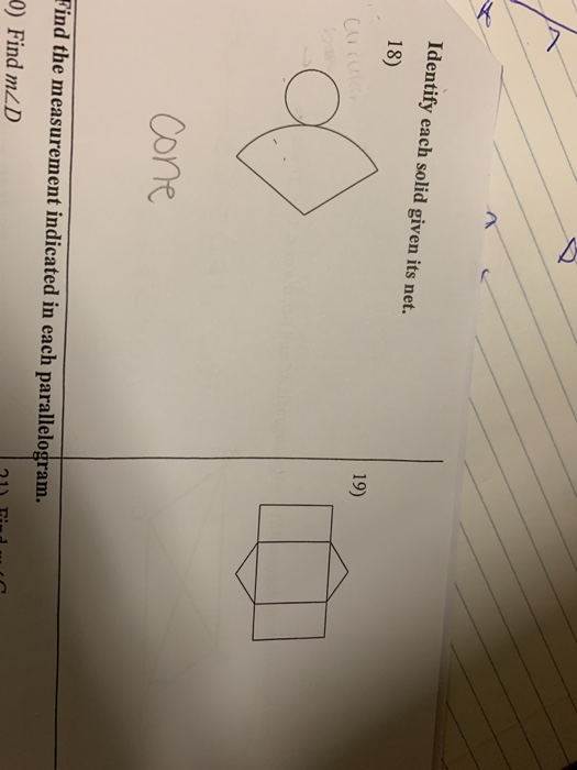 Solved Identify each solid given its net. 18) cone Find | Chegg.com