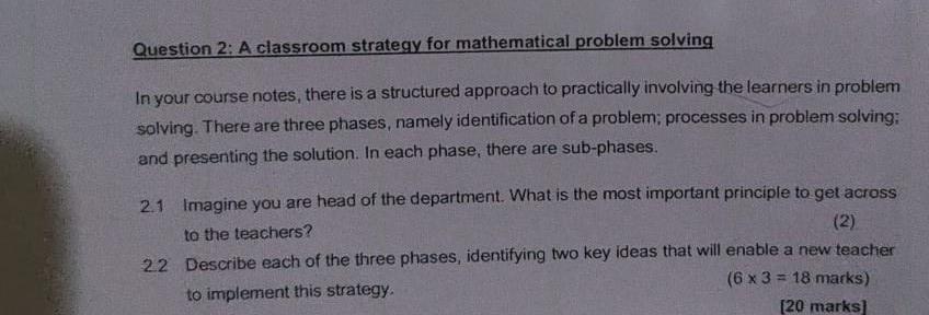 Solved Question 2: A classroom strategy for mathematical | Chegg.com